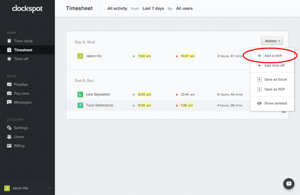 How to add a clock time/shift/job to the timesheet – Clockspot Help ...