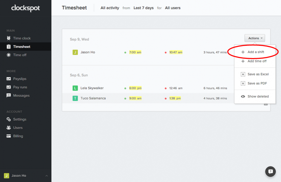 How to add a clock time/shift/job to the timesheet – Clockspot Help ...