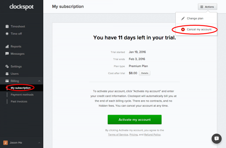 How to cancel your account – Clockspot Help & Support