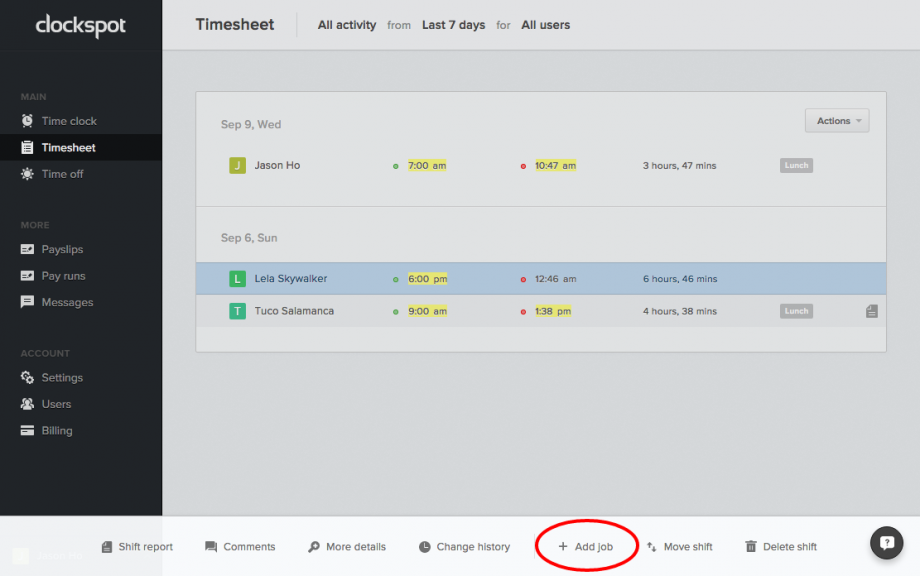 How to add a clock time/shift/job to the timesheet – Clockspot Help ...