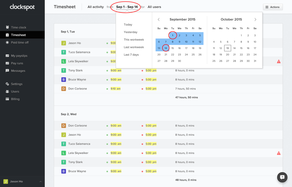 How to use the timesheet page – Clockspot Help & Support