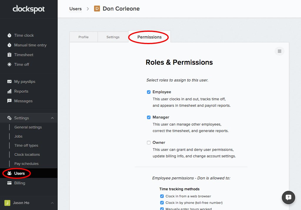 How To Manage User Roles And Permissions Clockspot Help And Support