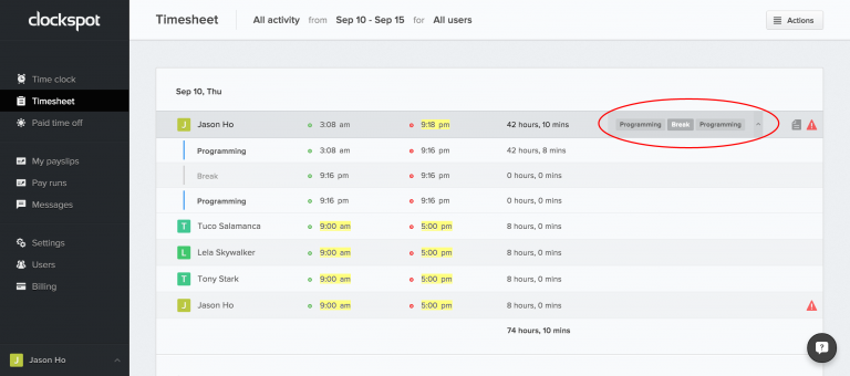 How to use the timesheet page – Clockspot Help & Support