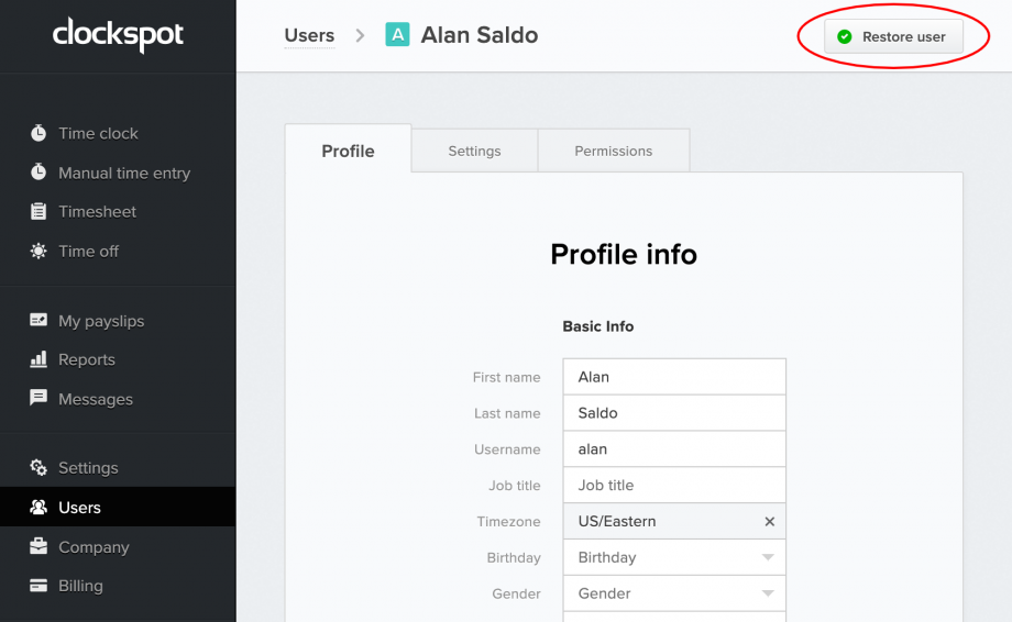 How to restore a deleted user – Clockspot Help & Support